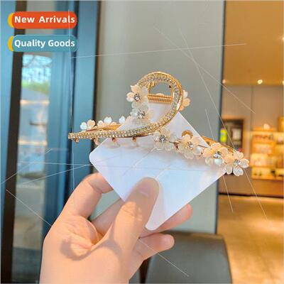 Golden flowers large rhinestone scrunchies metal hair clips