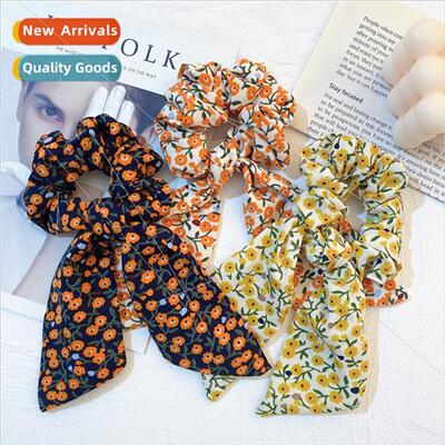 Korea crushed large bow fluttering ribbon hair rope ins swee