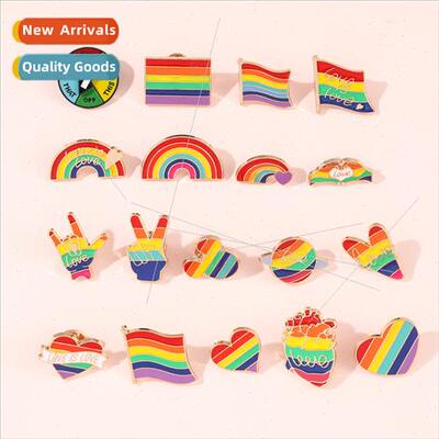 New rainbow coloured brooch alloy heart gesture colourful fl