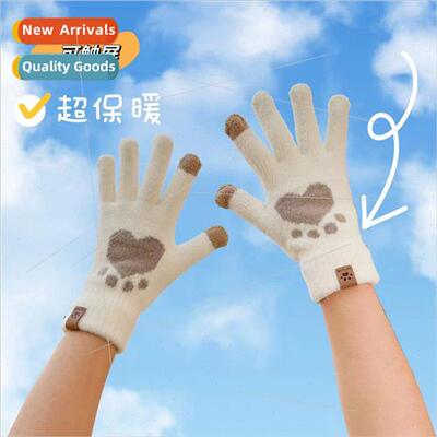 Plush gloves winter warm cute female winter cold padded thic