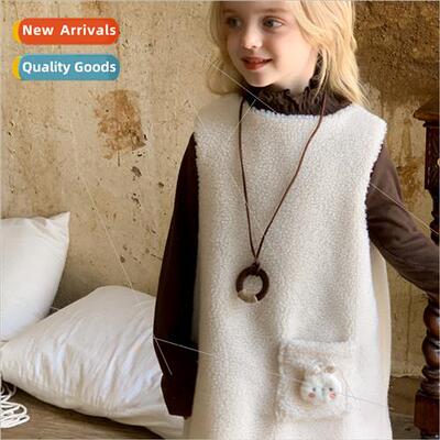 Girls lambs wool undershirt dress Korean childrens 2023 fall