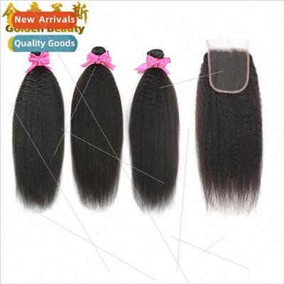 kinky straight hair bundles 3pcs human hair hair curtain 4×
