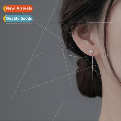 Pearl ear wires French fashion long tassel earrings pink rou