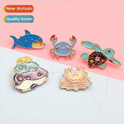 Creative Personalised Oil Drop Brooch Crab Shark Alloy Cloth