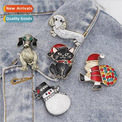 Europe Christmas color glaze brooch new accessories elk Sant