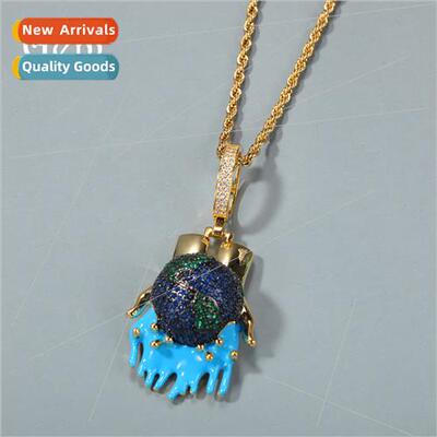 Colorful Earth Pendant Necklace Hip Hop Men Rap Set Dance Ac
