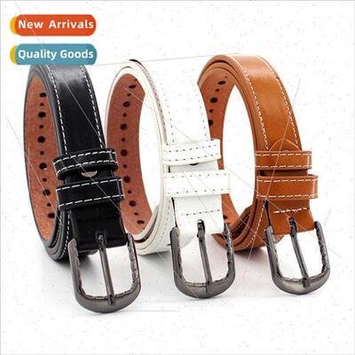 Ladies body hollow embossed PU gun black buckle belt versati