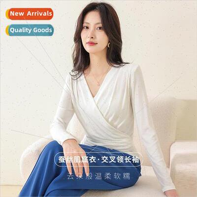 Mulberry silk ribbed long-sleeved T-shirt female Slim thin s