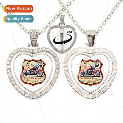 Classic US Route 66  Jewellery Reversible Heart Necklace 360