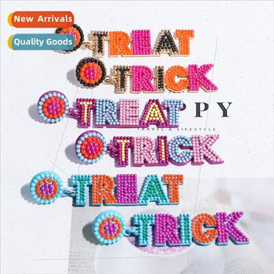 Europe Halloween Earrings Women TRICK TREAT Colorblocked Let