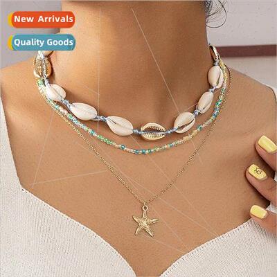 Europe Fashion Multi-Layered Braided Seashell Necklace Multi