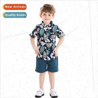 2023 Summer Boys short-sleeved lapel printed shirt multicolo