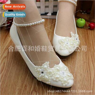 Plus ze Wedding Dress Bridal Shoes Pentagonal Pearls Decorat