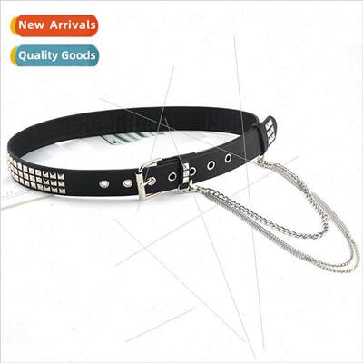 Gothic heavy metal yurt punk rivets chain belt men women uni