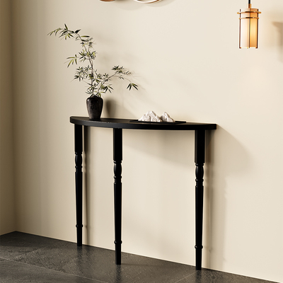 法式实木黑色极简半圆玄关台