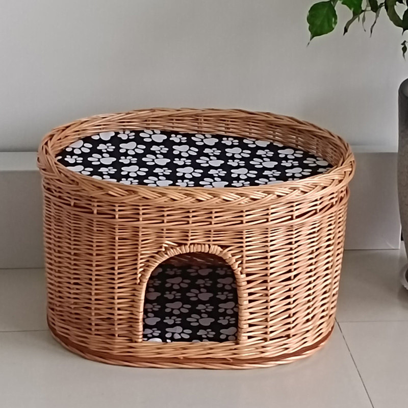猫窝藤编猫房子四季通用猫别墅透气宠物窝上下两层猫屋小型犬狗窝