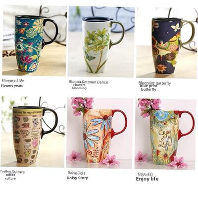 咖啡早餐杯Large cup ceramic coffee breakfast mug with cover