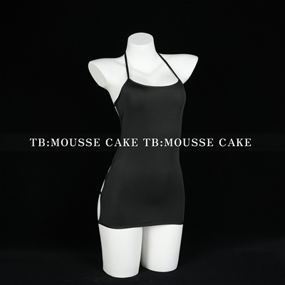 性感纯欲黑色显瘦镂空露背挂脖吊带睡裙御姐情侣约会制服晴趣qqny