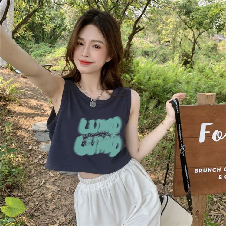 美式甜辣运动背心女夏季设计感小众外穿复古短款坎肩纯棉无袖t恤