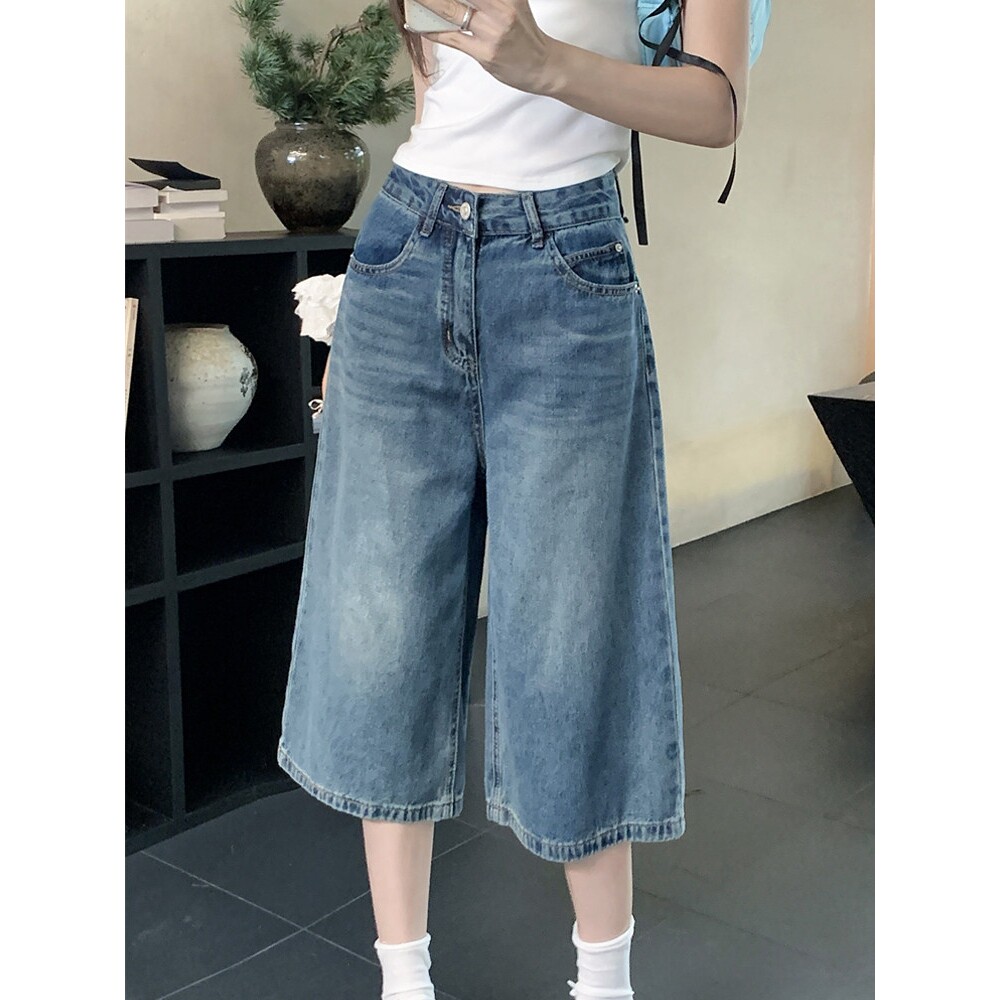 大码直筒宽松牛仔裤女夏季新款薄款七分裤胖mm显瘦梨型身材阔腿裤