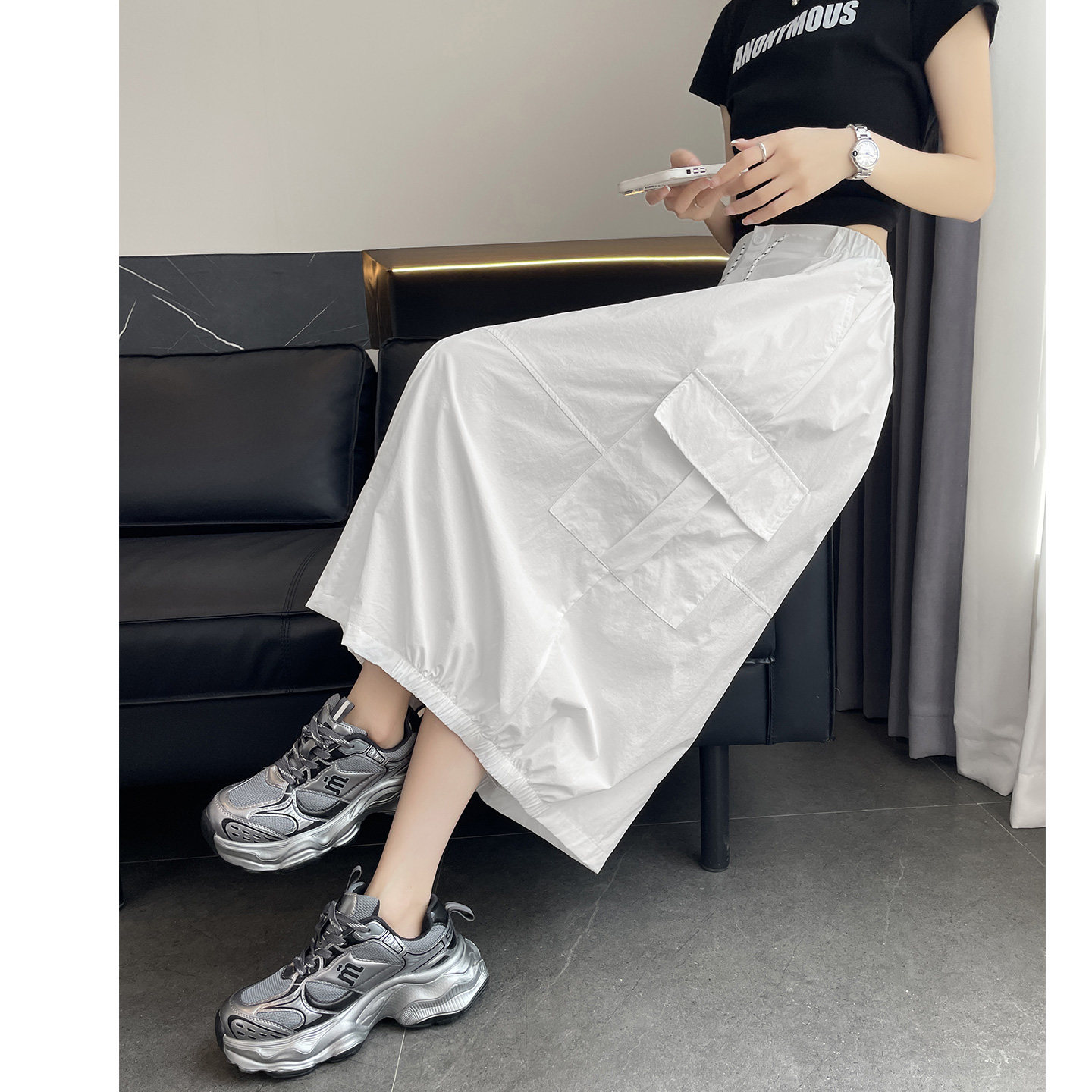 冰丝速干工装裙女夏季薄款2026新款超火减龄a字白色花苞半身长裙
