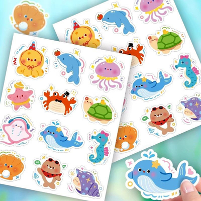 卡通海洋动物贴纸幼儿园小朋友可爱奖励益智学习趣味儿童小贴画