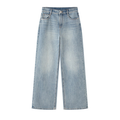 春新款亮片直筒牛仔裤