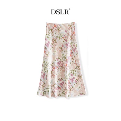 松紧腰A字半身裙子中长款法式