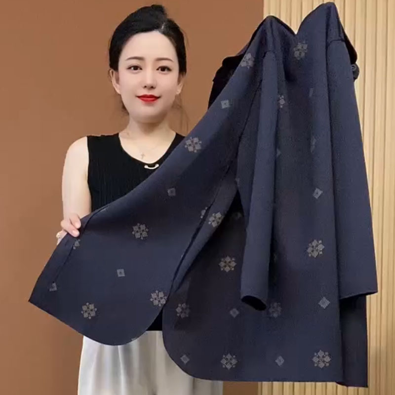 中年妈妈时尚中长款风衣外套秋季新款衬衫领宽松百搭减龄上衣女