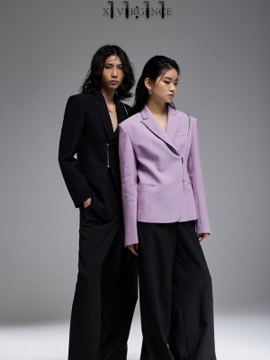 金属链条长袖仿麻西装