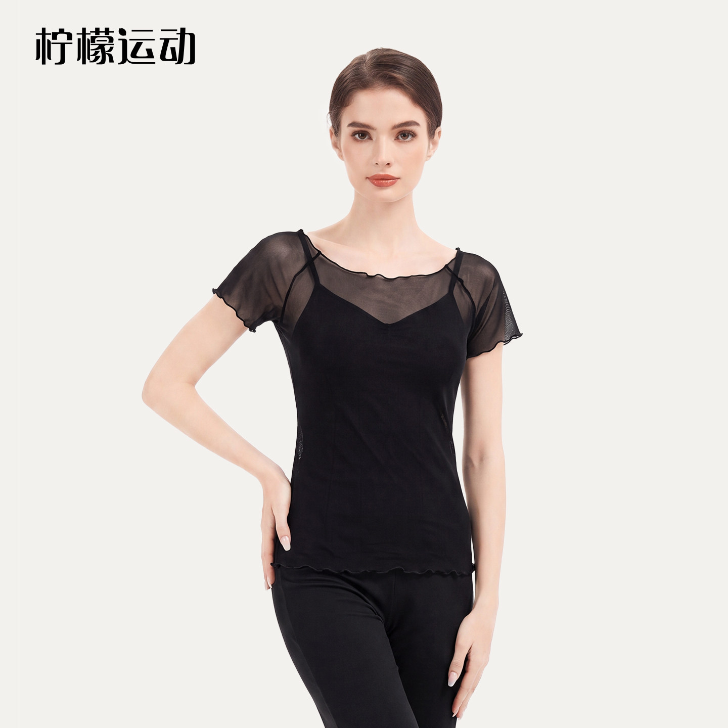新款舞蹈服成人女生黑色修身网纱短袖中国舞演出芭蕾舞练功服上衣