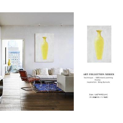 若奈发财黄立体岩砂画《平安瓶》东方中古装饰画好寓意玄关侘寂画