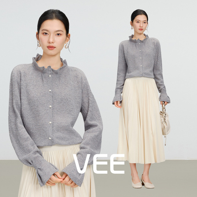 VEE【薄雾蔷薇】半高领木耳领绵羊毛羊毛衫女2025新款冬穿搭上衣