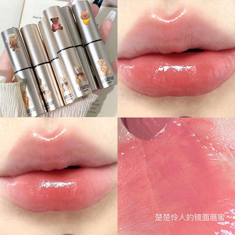 USLIKE小熊口红水光固体镜面唇蜜口红滋润保湿不易掉色伪素颜显白