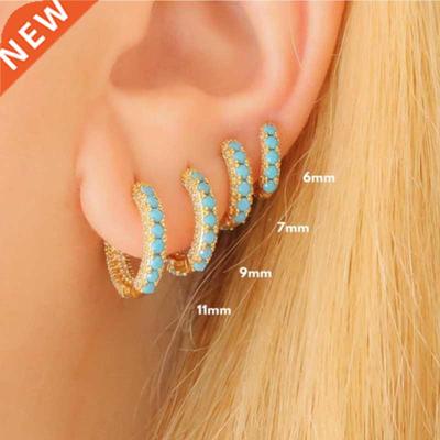 Aide 2022 rend 925 Stamp Silver Color Turquoise Hoop Earring