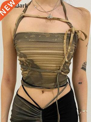 Goth Dark Punk Gothic Camis Grunge Lace Up Off Shoulder Wome