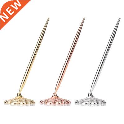 Retro Metal Ballpoint Pen Attached Base Stand Desk Office Co