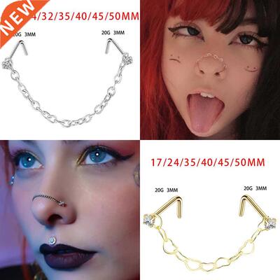Double L Shape Nose Chain Heart Nose Piercing Chain 20G Stra