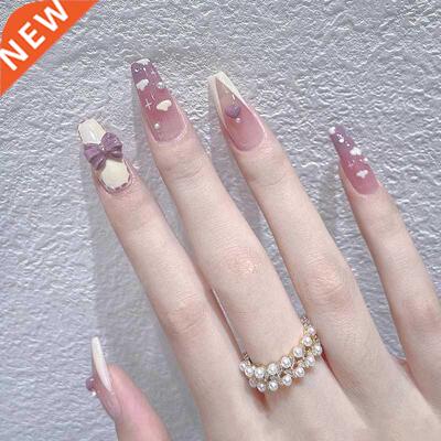 24pcs Wearable Pink Press On Fake Nails Tips With Glue false
