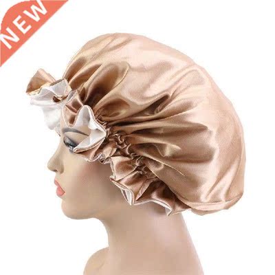 New Solid Shower Cap Women Satin Bonnet Fashion Stain