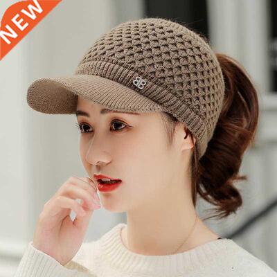 Baseball Caps Women Winter Thick Warm Twist Knit Hats Female