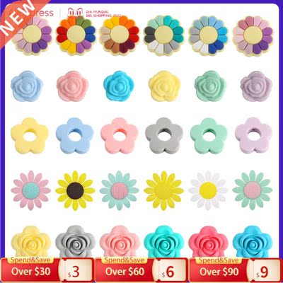 Kovict 10pcs Silicone Flower Beads Baby Pacifier Chain Neckl