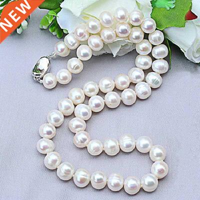Natural Pearl Necklaces 9-10mm Freshwater Pearl Jewelry 925