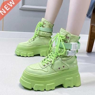 Rimocy Green Punk Chunky Platform Motorcycle Boots Women Aut