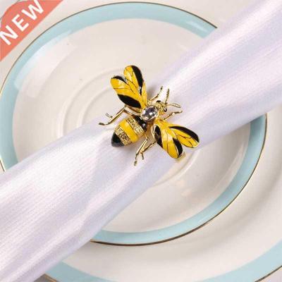 Napkin Rings Set of 6, Bee Metal Napkin Rings Tablecloth
