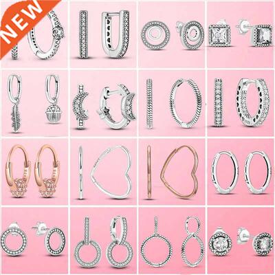 Real 925 Sterling Silver Daisy Pave Moon & Star Earring