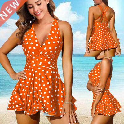 2022 Women Plus Size Tankini Swimsuit Dot Printed Swimwear P