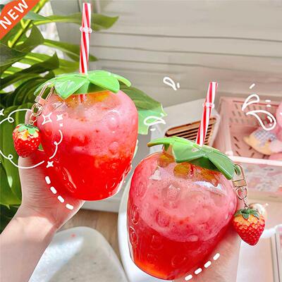 500ml Summer Cute Strawberry Straw Water Bottle Cartoon Food