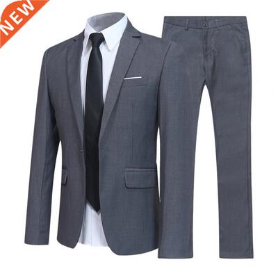 Men Suit Set Lapel Formal Stylish Buttons Pockets Blazer Men