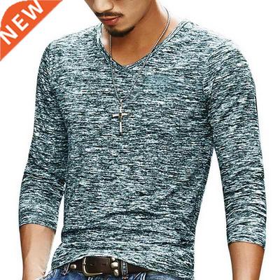 UJIN 2022 Men Casual T irts Long Sleeve Print ops V Neck